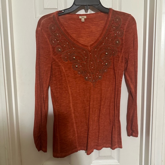 Reba | Tops | Reba Rust Embellished Long Sleeve Top | Poshmark